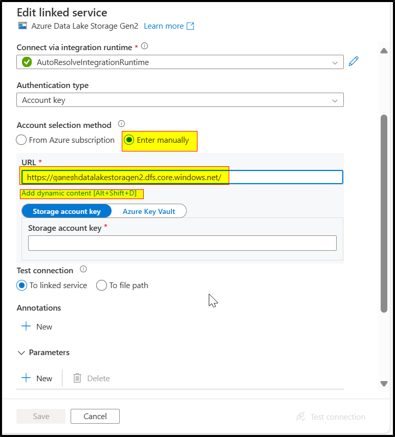 Linked serice parameterization for azure synapse - Microsoft Q&A