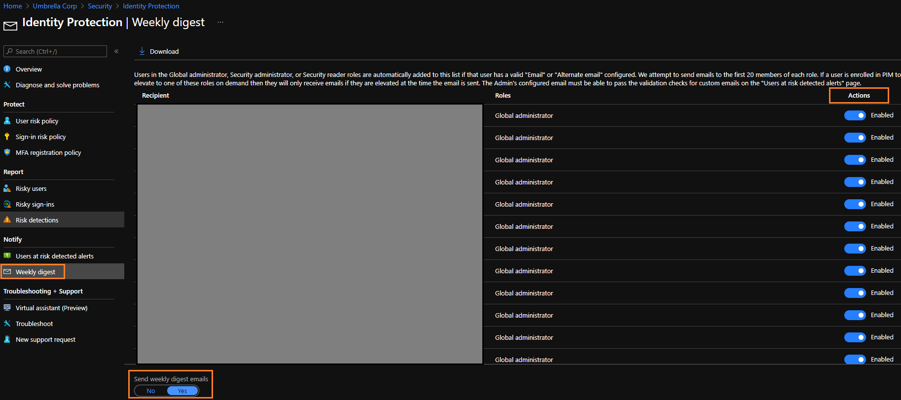 unsubscribe from Azure AD Identity protection weekly digest - Microsoft Q&A