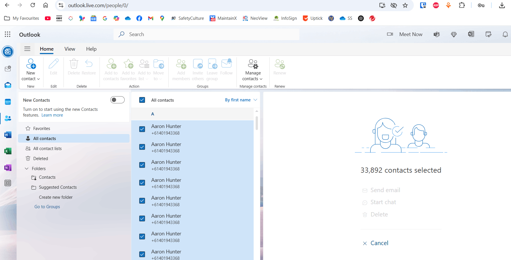 How to delete all contacts from owa outlook 365 owa at the same time ...