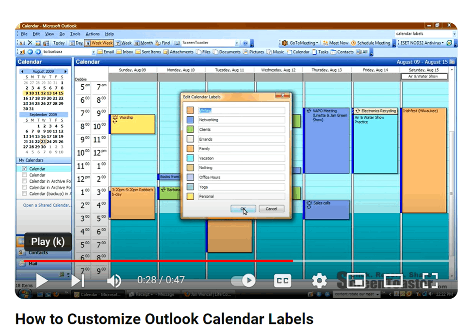 How can I customize my Outlook "work week" calendar to show, DAY, MONTH ...