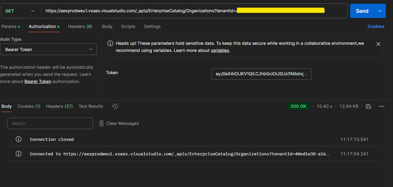 Unable To List Azure Devops Organization By Azure Devops Rest Api Using
