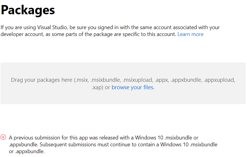 Packages Submission To The Store Msixbundle X Msixupload Files