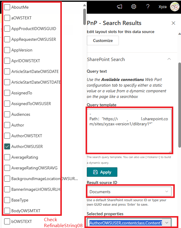 Using PNP Search, need to search by specific metadata field in specific Document Library ...