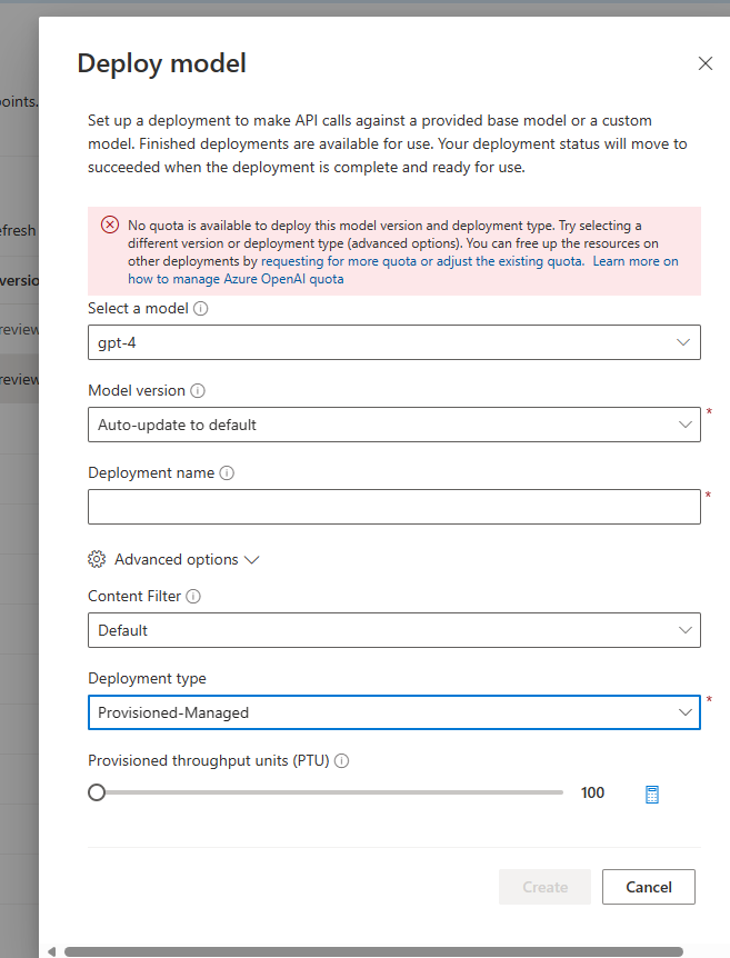 Unable to create a gpt4 deployment in Azure OpenAI Studio - Microsoft Q&A