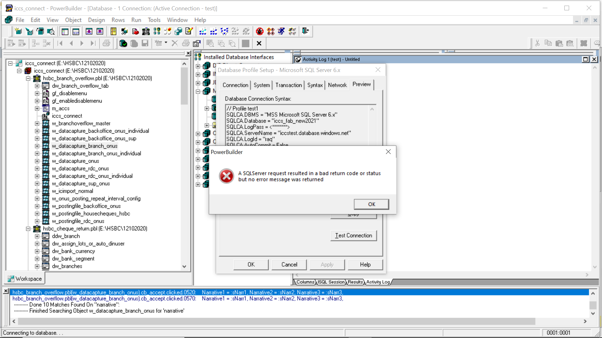 Getting error while connecting powerbuilder 8 with azure database ... Getting error while connecting powerbuilder 8 with azure database ...