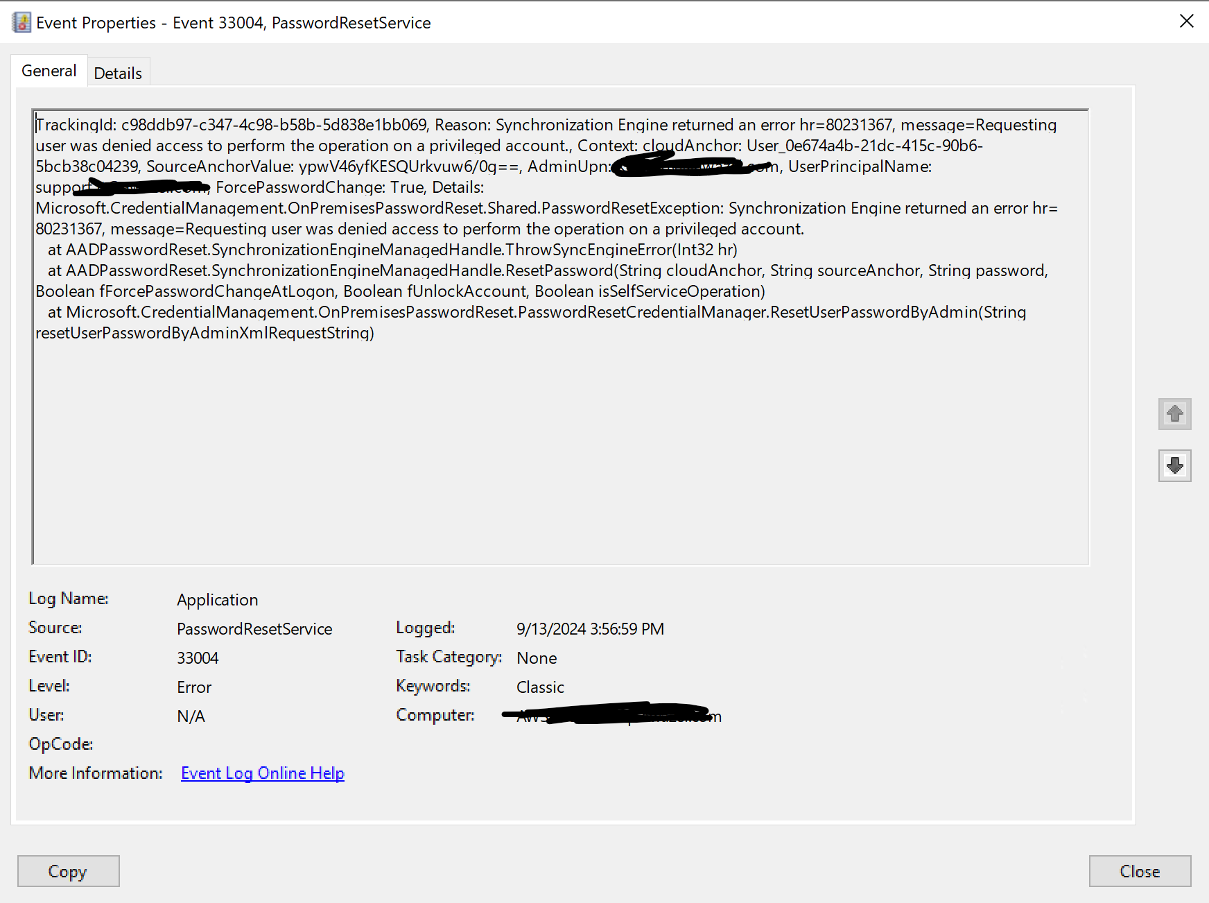 Unfortunately, you cannot reset this user's password due to a policy or ...