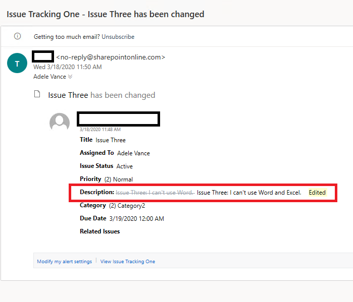Sharepoint Issue Tracking App: Email Notifications Update - Microsoft Q&A