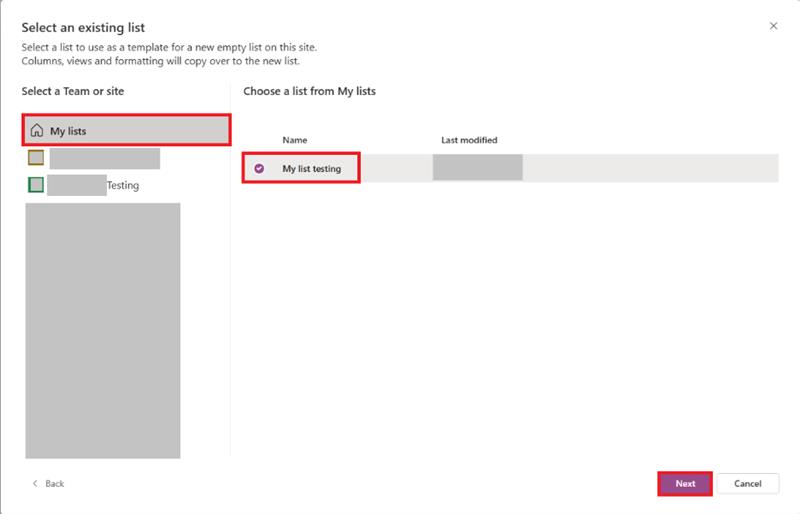 How can I move a list created in "my Lists" to a team site? - Microsoft Q&A