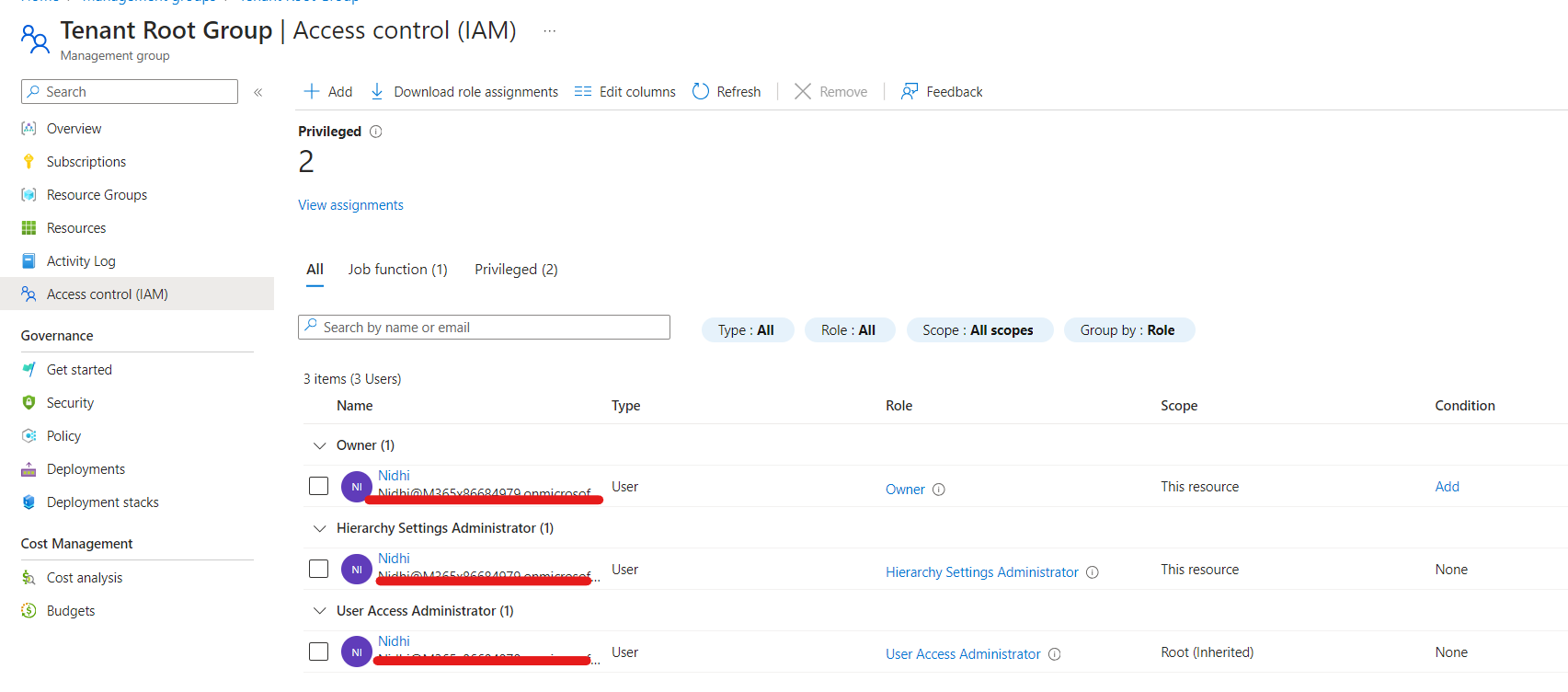 Not able to change the management root group tenant after having the ...