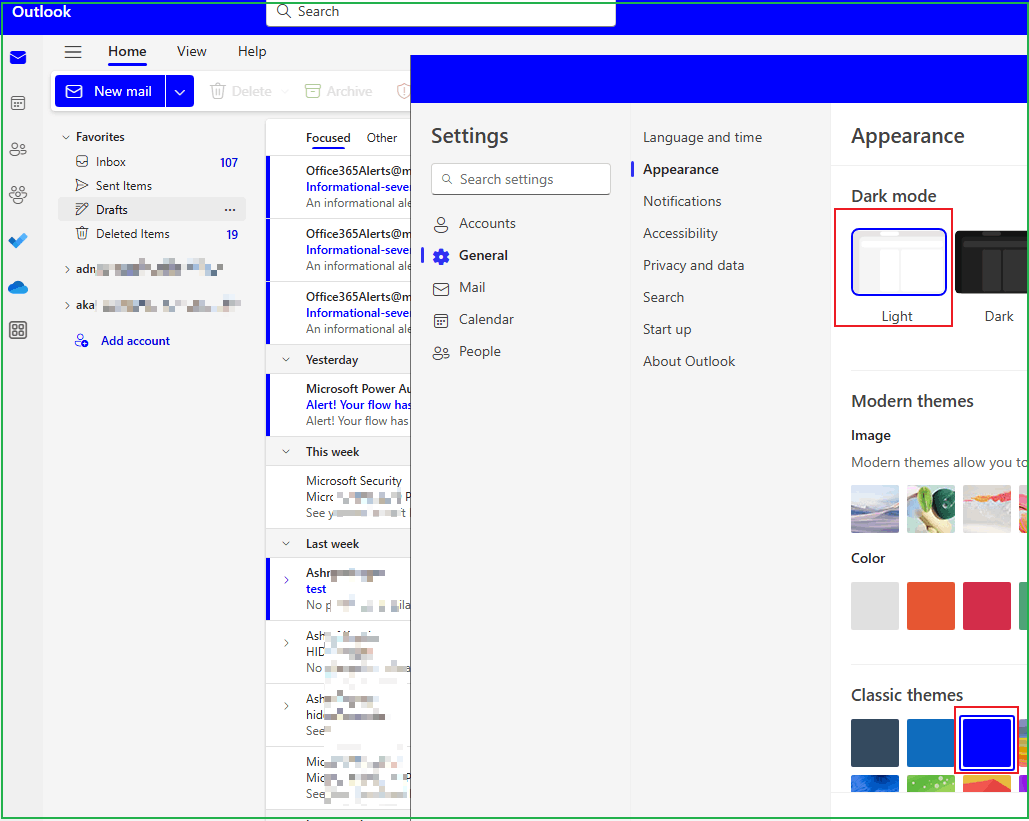 How do I change appearance in Outlook 365(new)? - Microsoft Q&A