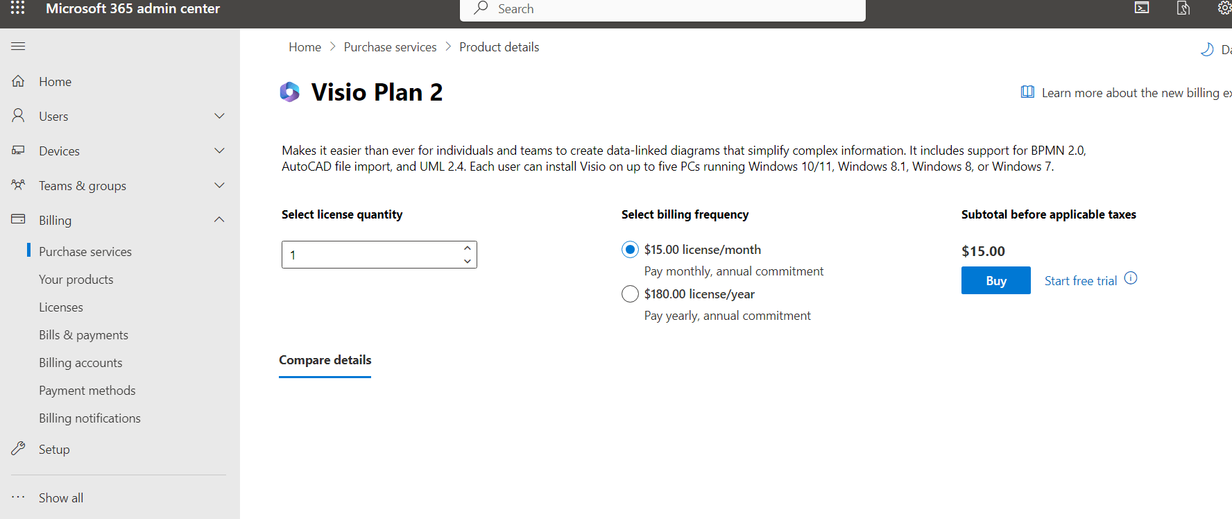 How can I add Visio Plan 2 onto an existing MS365 Office Business ...