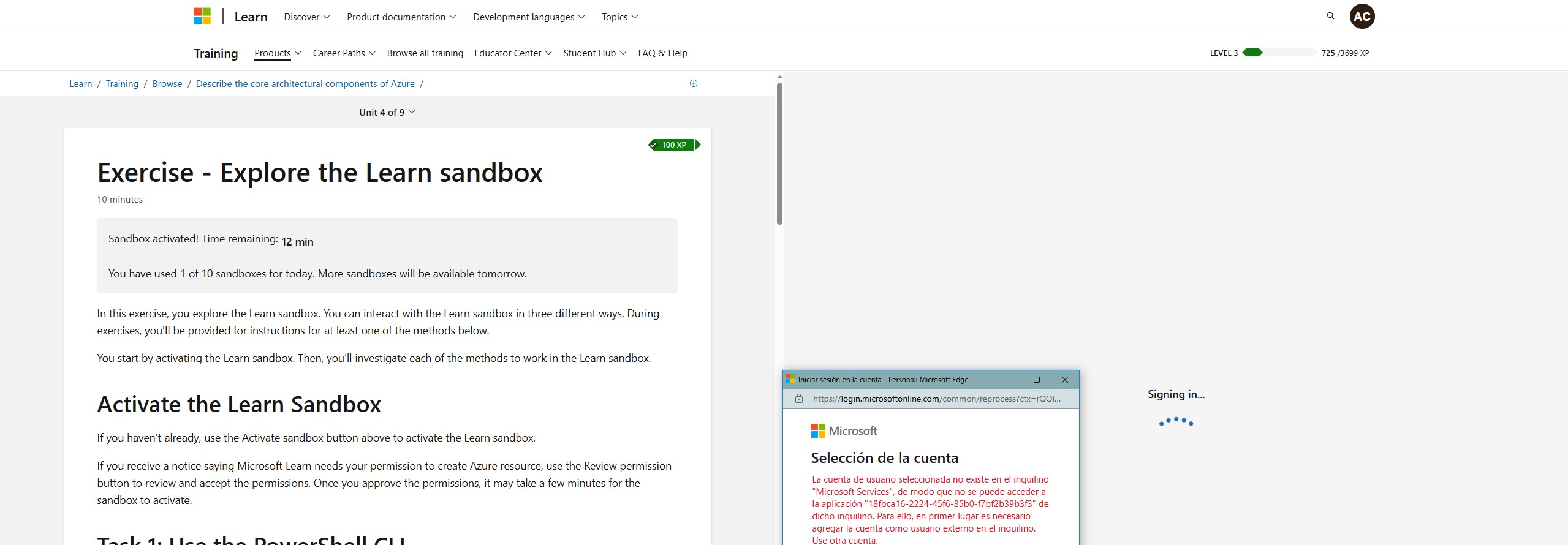Problems While Attempting To Use The Sandbox In Exercise Explore The Learn Sandbox Microsoft Qanda