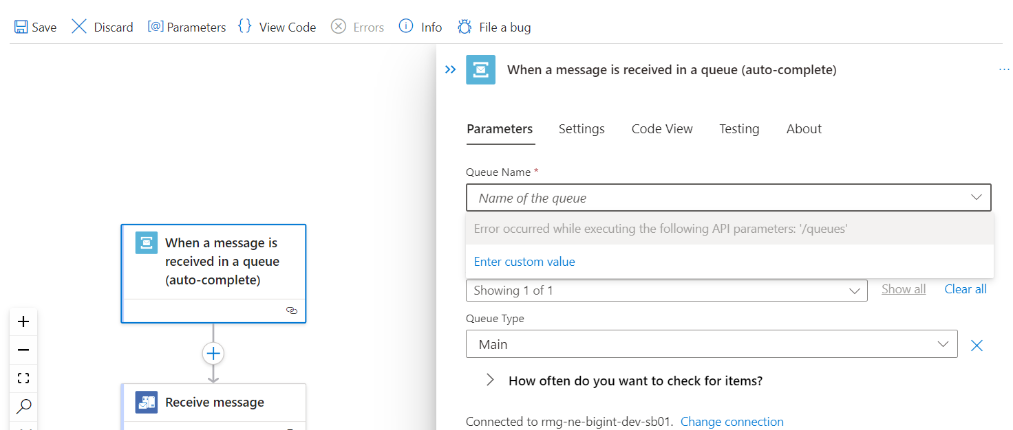 Error While Configuring Service Bus Connection In Service Bus Queue Trigger In Stateful Logic 