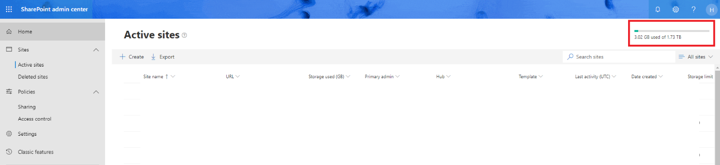 Sharepoint online storage space - Microsoft Q&A