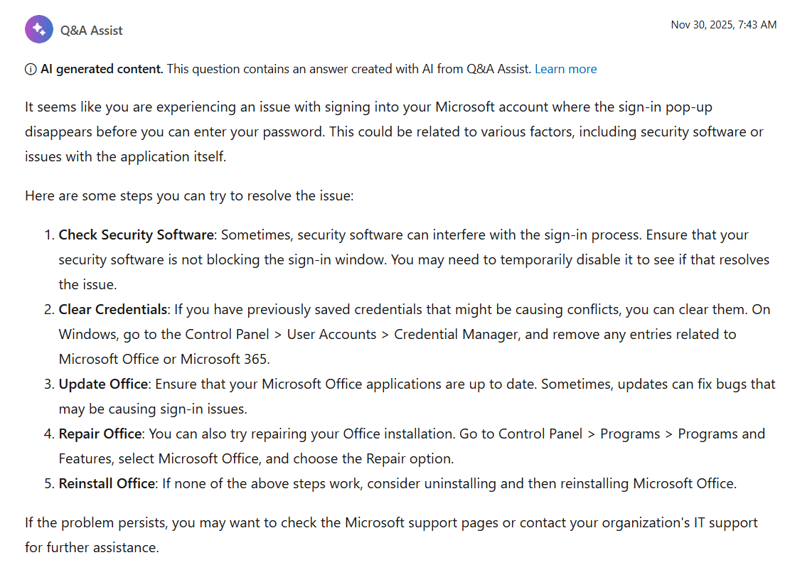 Microsoft Office error - Something went wrong [5fcl8] - Microsoft Q&A