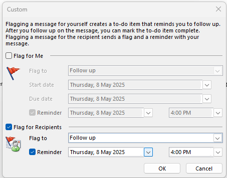 Email reminder is showing for the sender and recipient when flag has ...