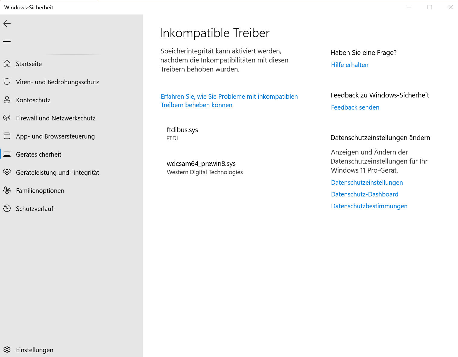 Kernisolierung & Inkompatible Treiber - Microsoft Q&A