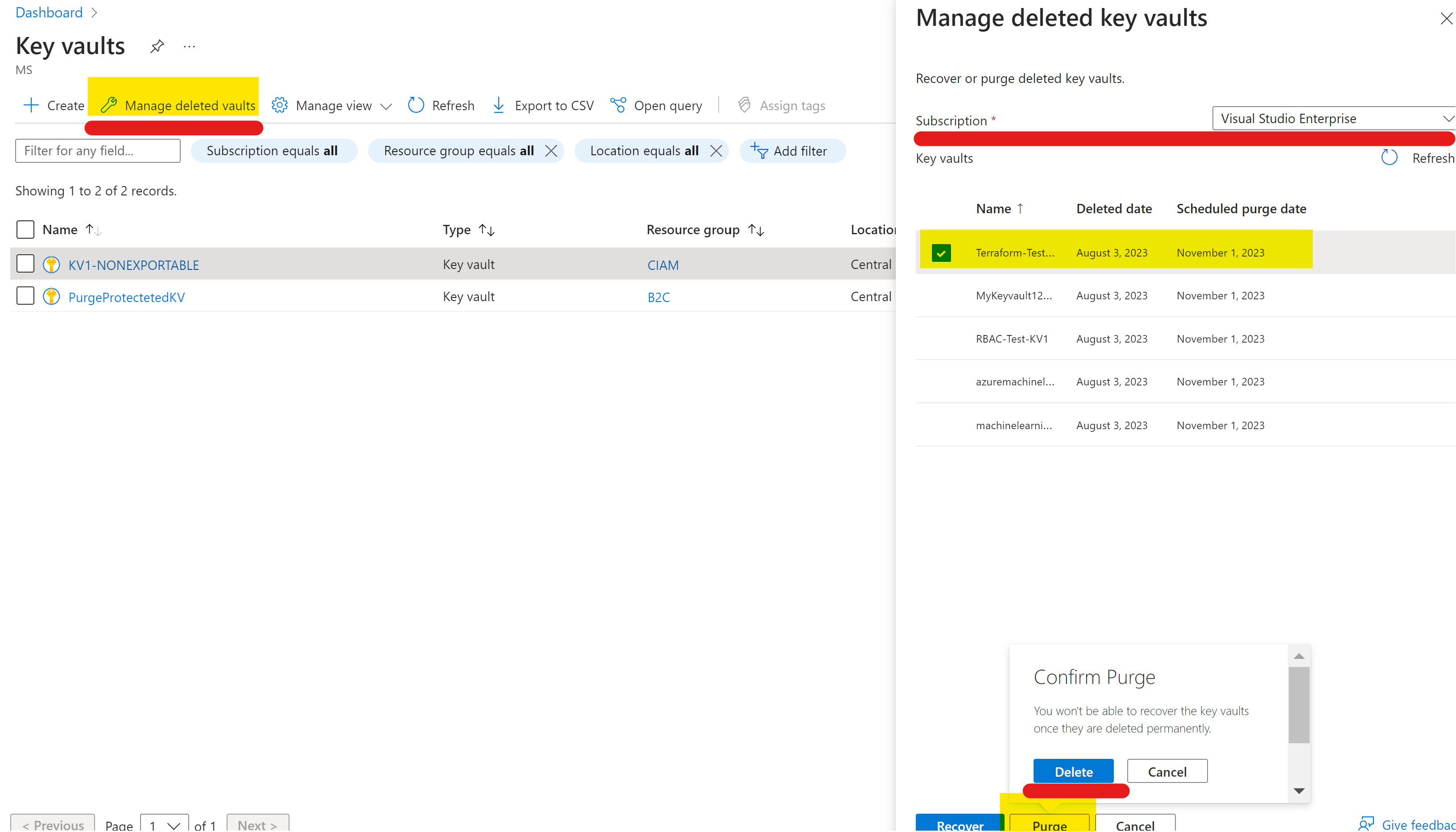 Cant delete KeyVault - Microsoft Q&A