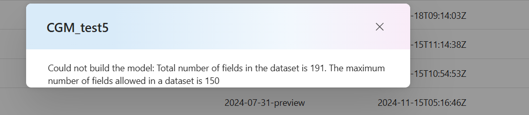 Increasing Dataset Field Limit In Custom Generative Model Microsoft Qanda