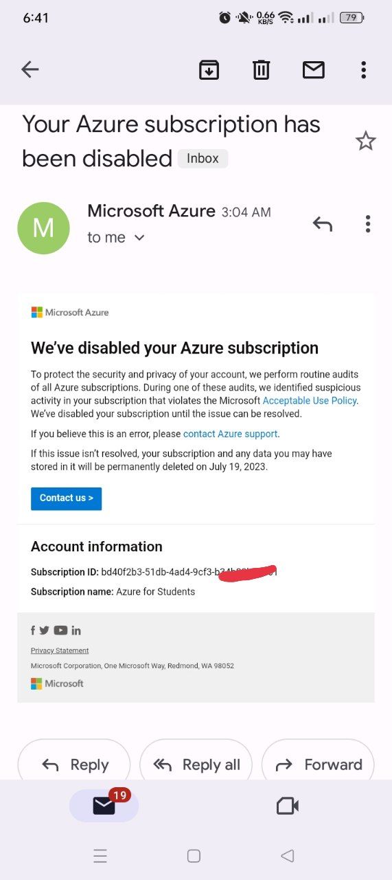 Your Azure subscription has been disabled - Due to suspicious activity ...