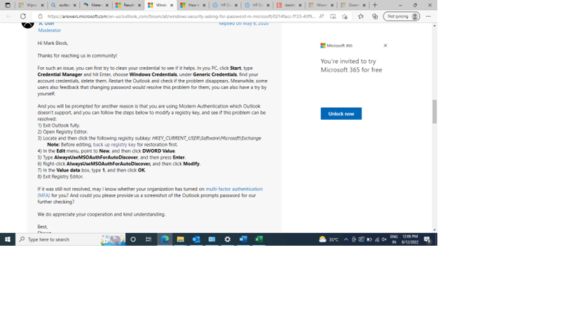 Windows security prompting outlook password & Microsoft account keeps ...