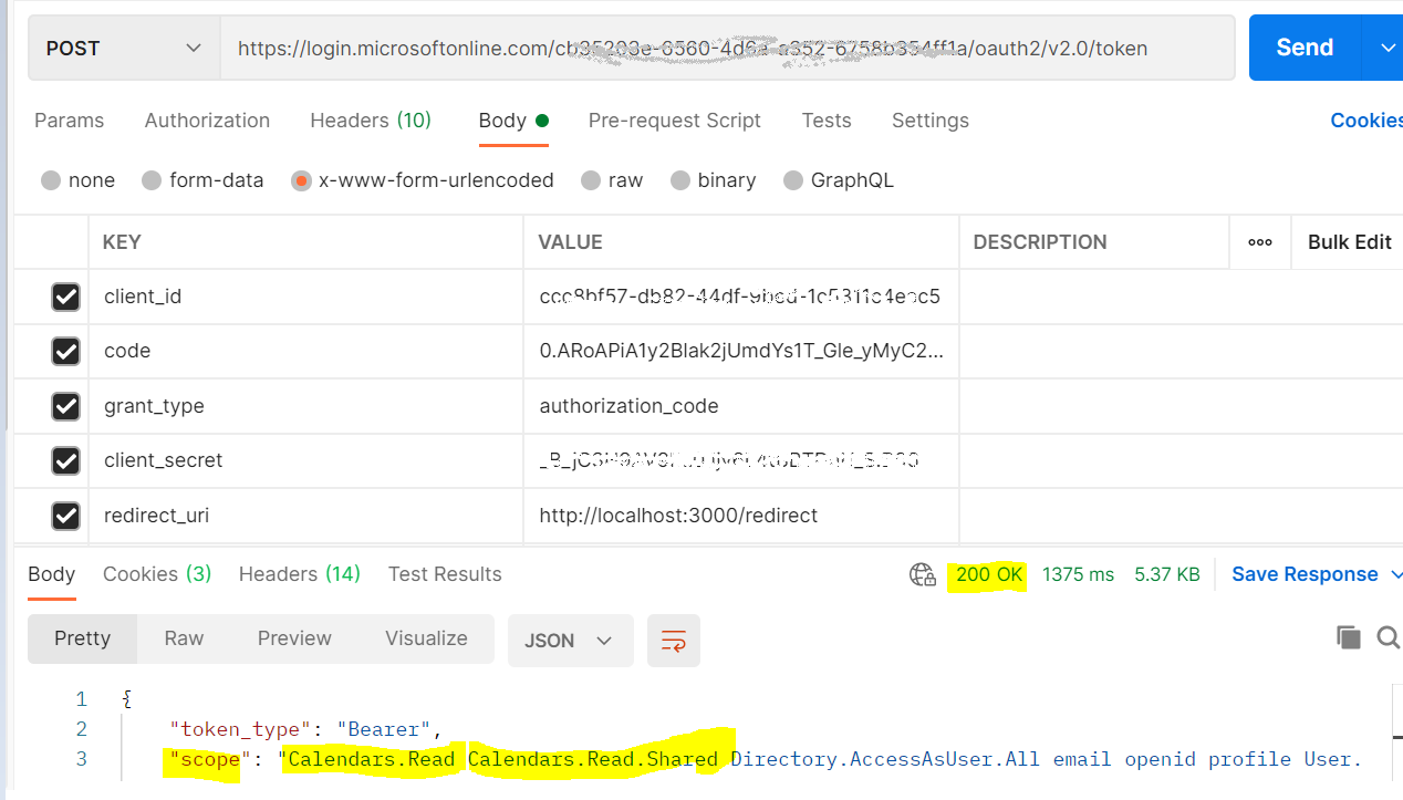 Scopes retrieved with authorization code - Microsoft Q&A