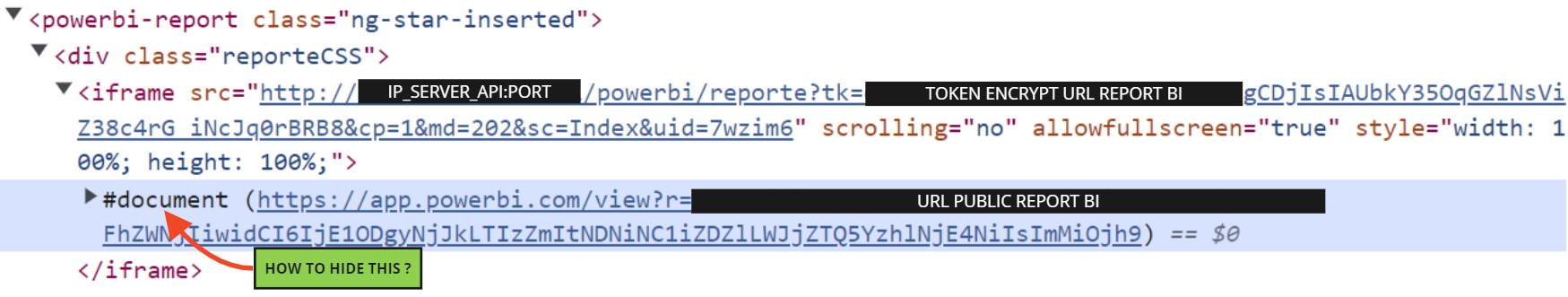 How to hide #document (Public URL) in browser source code that has ...