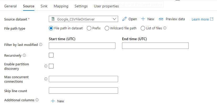 Azure Data Factory Copy activity can preview CSV data source, but ...