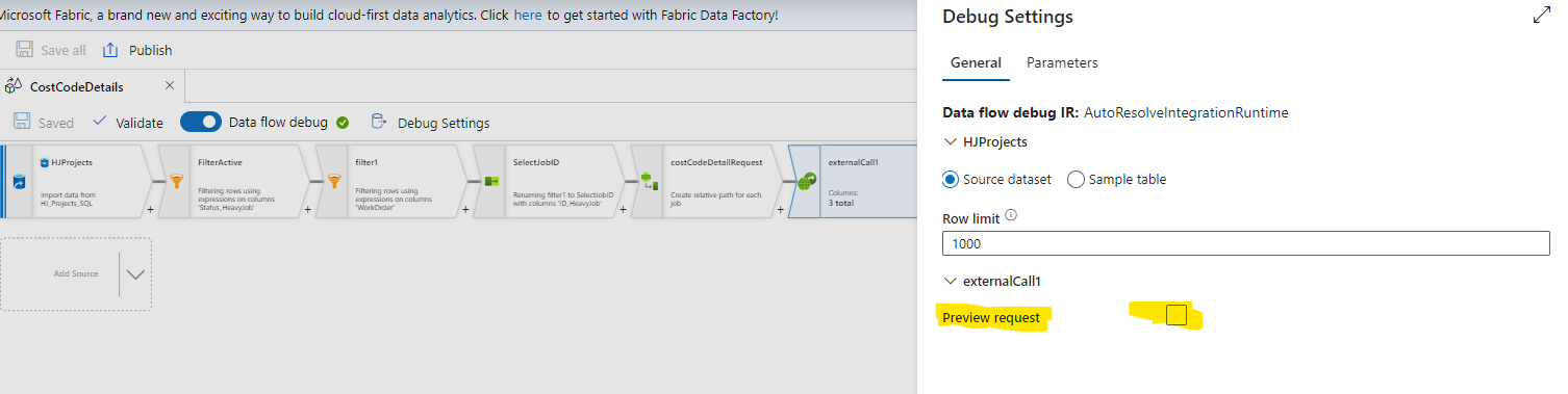Successful pipeline runs but failure when using data preview/debug due to make modifications to ...
