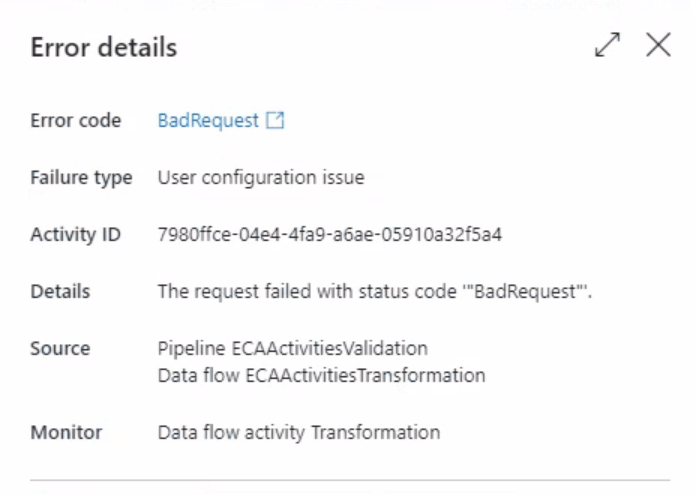 Pipeline Is Failing With The Bad Request Error While Running Mapping Data Flow In Adf Pipeline