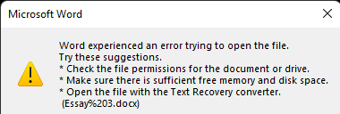 Microsoft Word Document won't open after multiple tries? - Microsoft Q&A