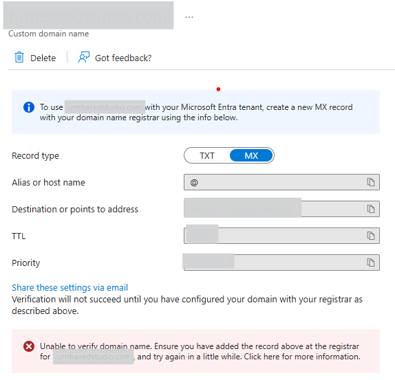 Entra ID Add Custom Domain Failing verification - Microsoft Q&A