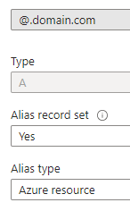 Error on trying to add an alias record set: Failed to create record set '@'. Error: Maximum ...