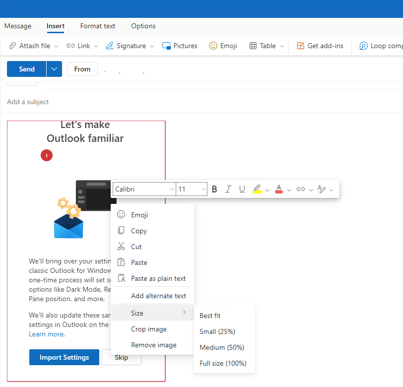 Where is the Picture Format tab in the new Outlook, or the Outlook Web ...