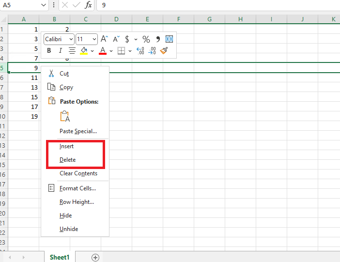 Insert and delete disappeared from my right click button in excel, how can i get these options ...