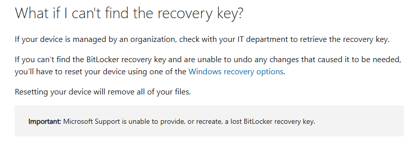 Bitlocker Recovery Key is not working - Microsoft Q&A