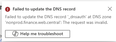 Azure Front Door Custom Domain Validation Fails & DNS Record Update Error - Microsoft Q&A
