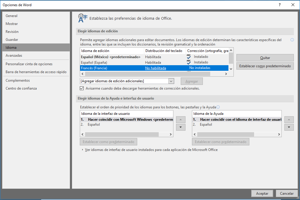 Corrección de ortografía y gramática en otro idioma ≈ Office 2016 ...