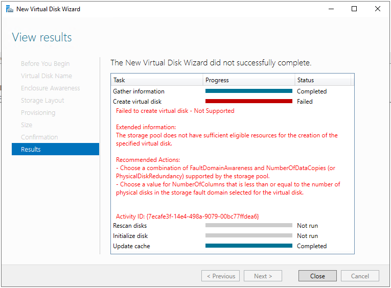 WS2022 creating storage spaces virtual drive fails when using max size? - Microsoft Q&A