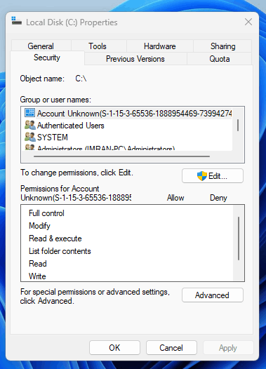 Account Unknown(S-1-15-3-65536-1888954469-739942743-1668119174-2468466756-4239452838-1296943325 ...