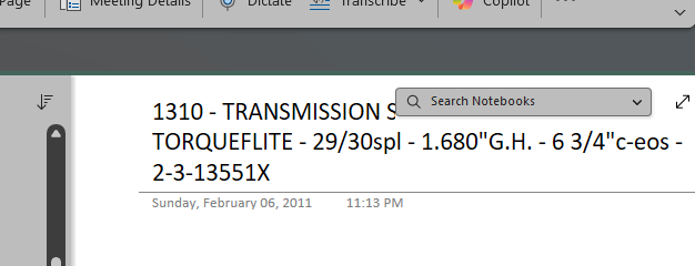 Onenote search box has moved. Covering the note "title" I am viewing ...