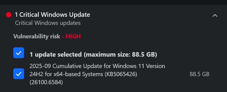 Windows 9/9/25 Update —KB5065426 (26100.6584) Size showing 88.5GB ...