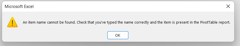 Persistent error notification when trying to open Excel file with Pivot ...