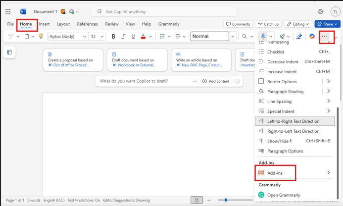 Word Web App - Does it support the "Add in" feature for adding a ...