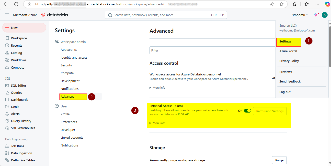 I couldnt create Access tokens. I dont see the option of "user setting ...