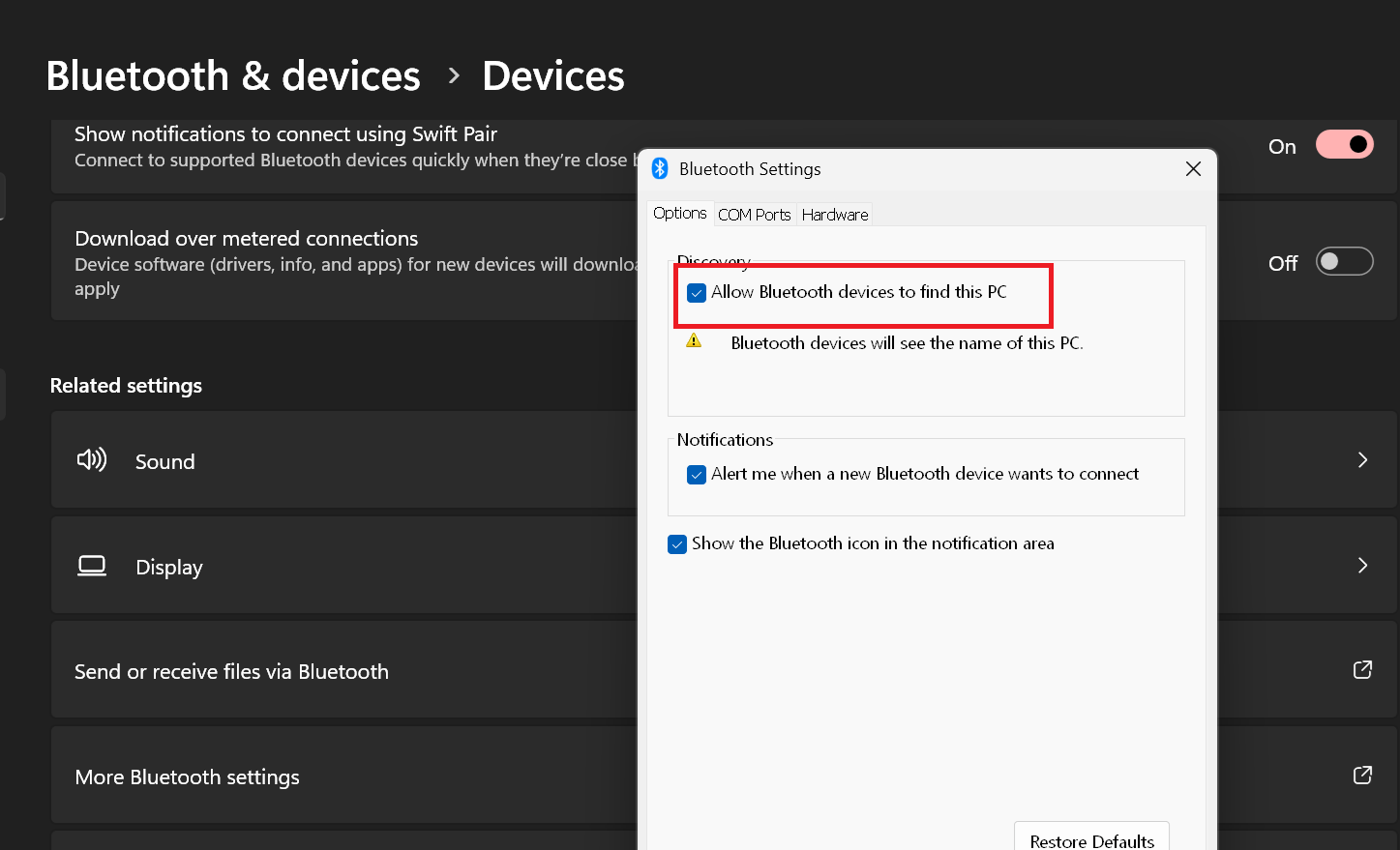 My Computer doesnt show the settings for bluetooth device discovery. - Microsoft Q&A
