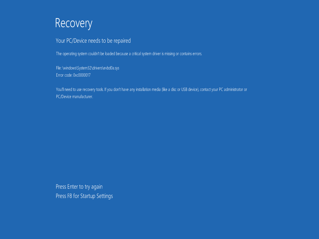 Error Code 0x0000017 - Microsoft Q&A