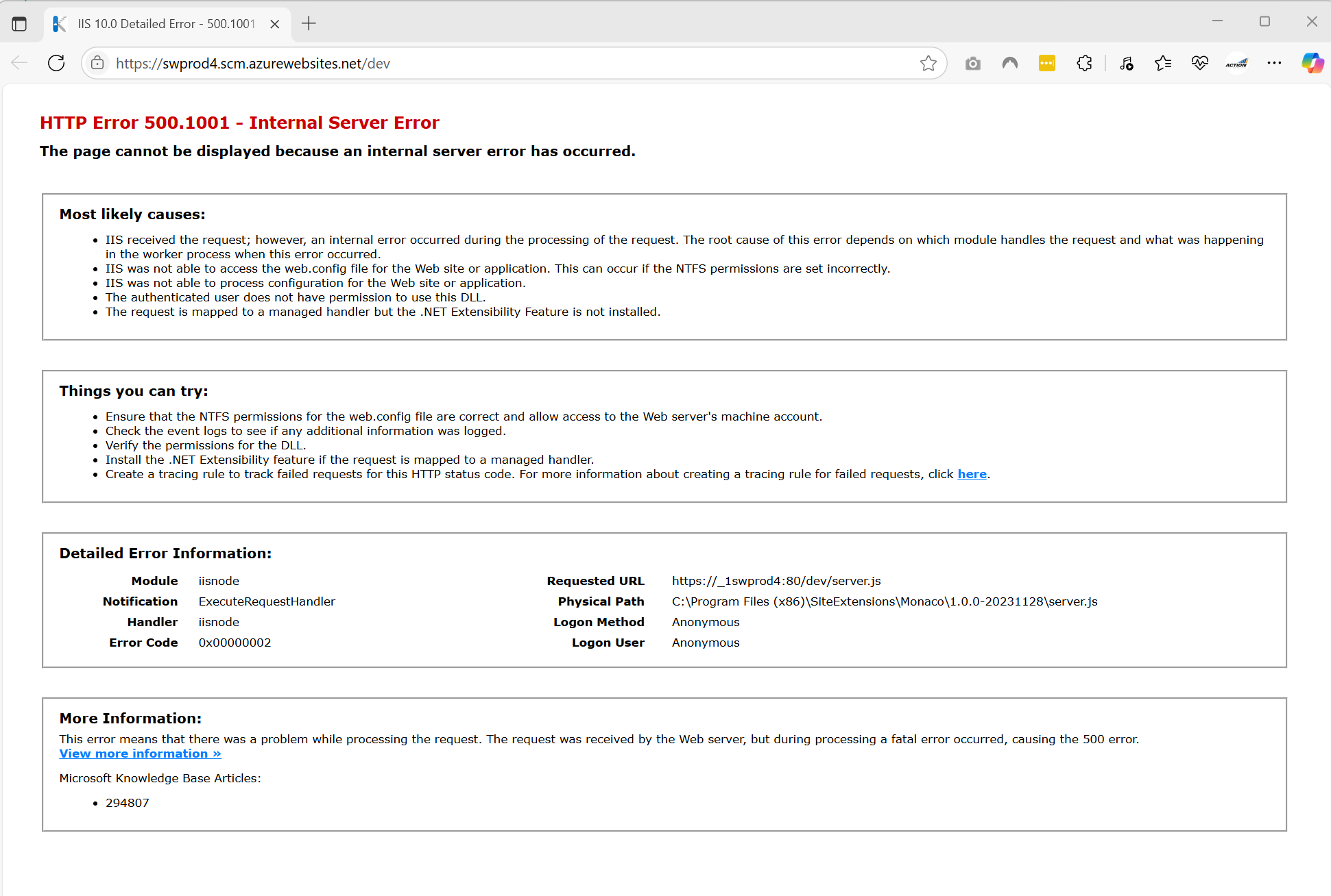 Strange errors with web app, no code change, web app down, azure web editor preview errors, will ...