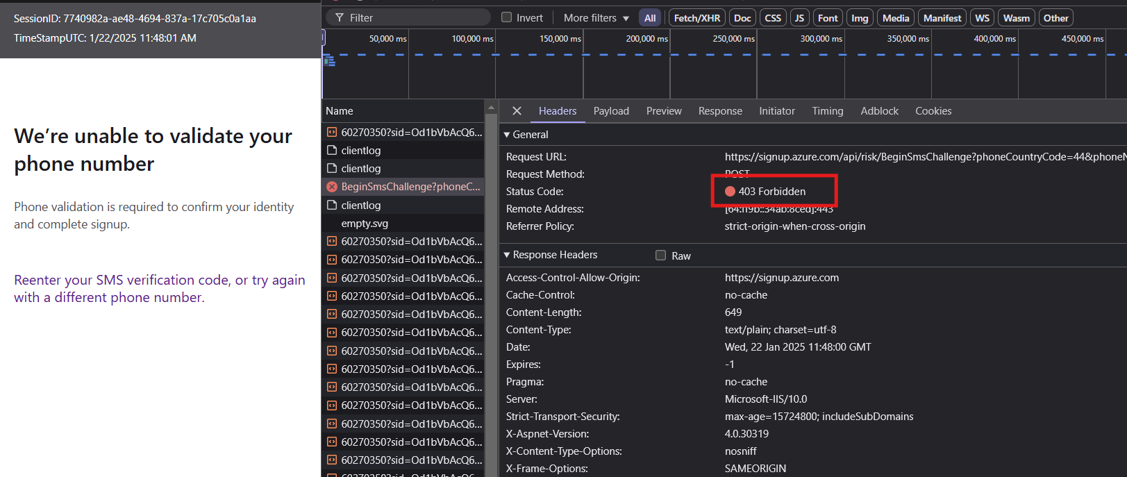 Azure Help - Getting 403 Forbidden error for the BeginSMSChallenge for ...