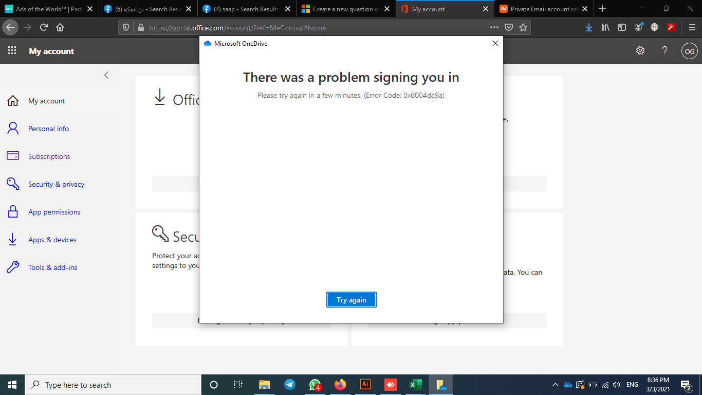 OneDrive Error Code 0x8004da9a - Microsoft Q&A